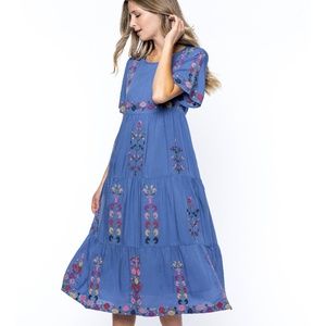tea n rose | Dresses | Blue Embroidered Tiered Shift Dress Wpockets ...